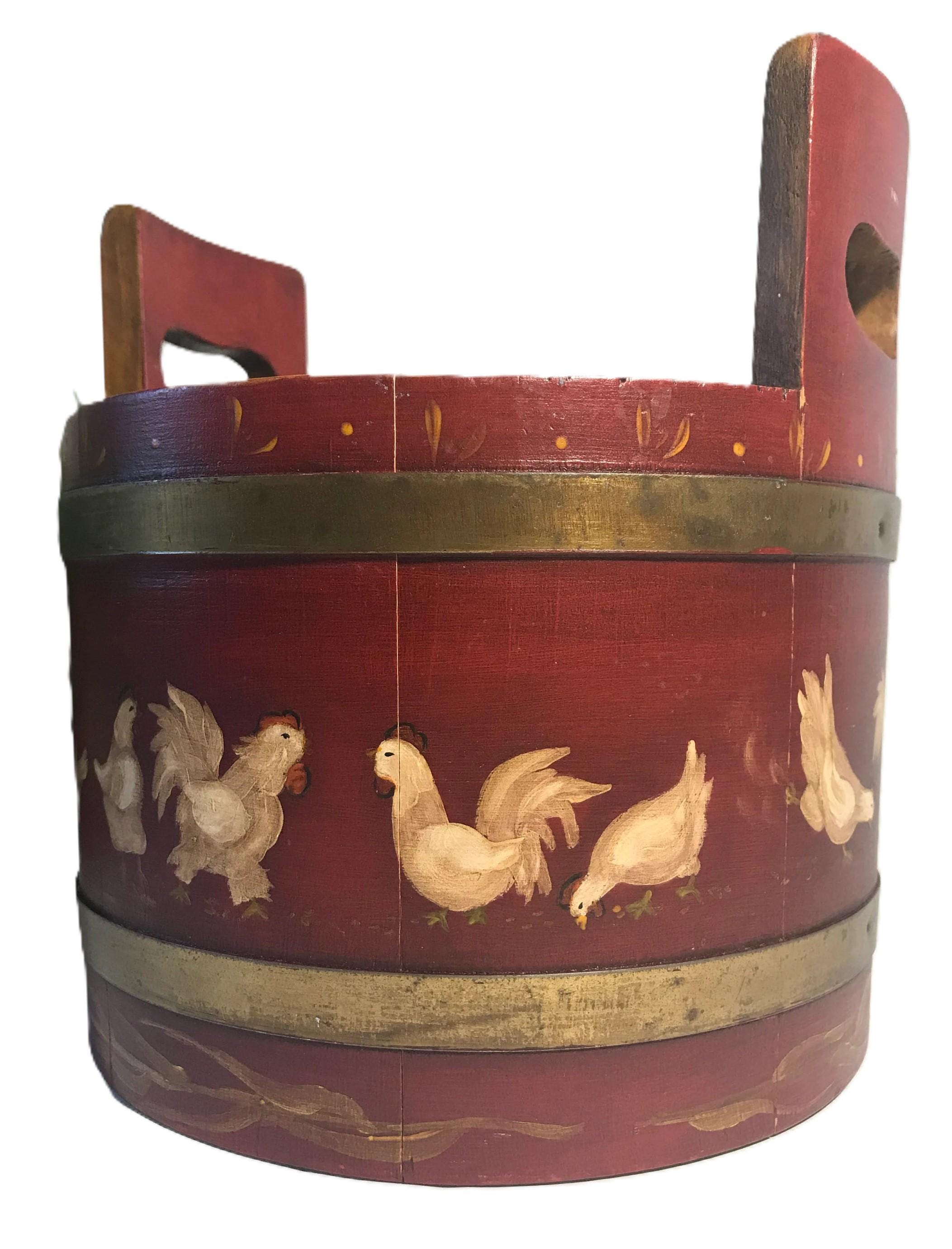 Vintage Basketville Vermont Hand Painted Red Wooden and Brass Bucket ...