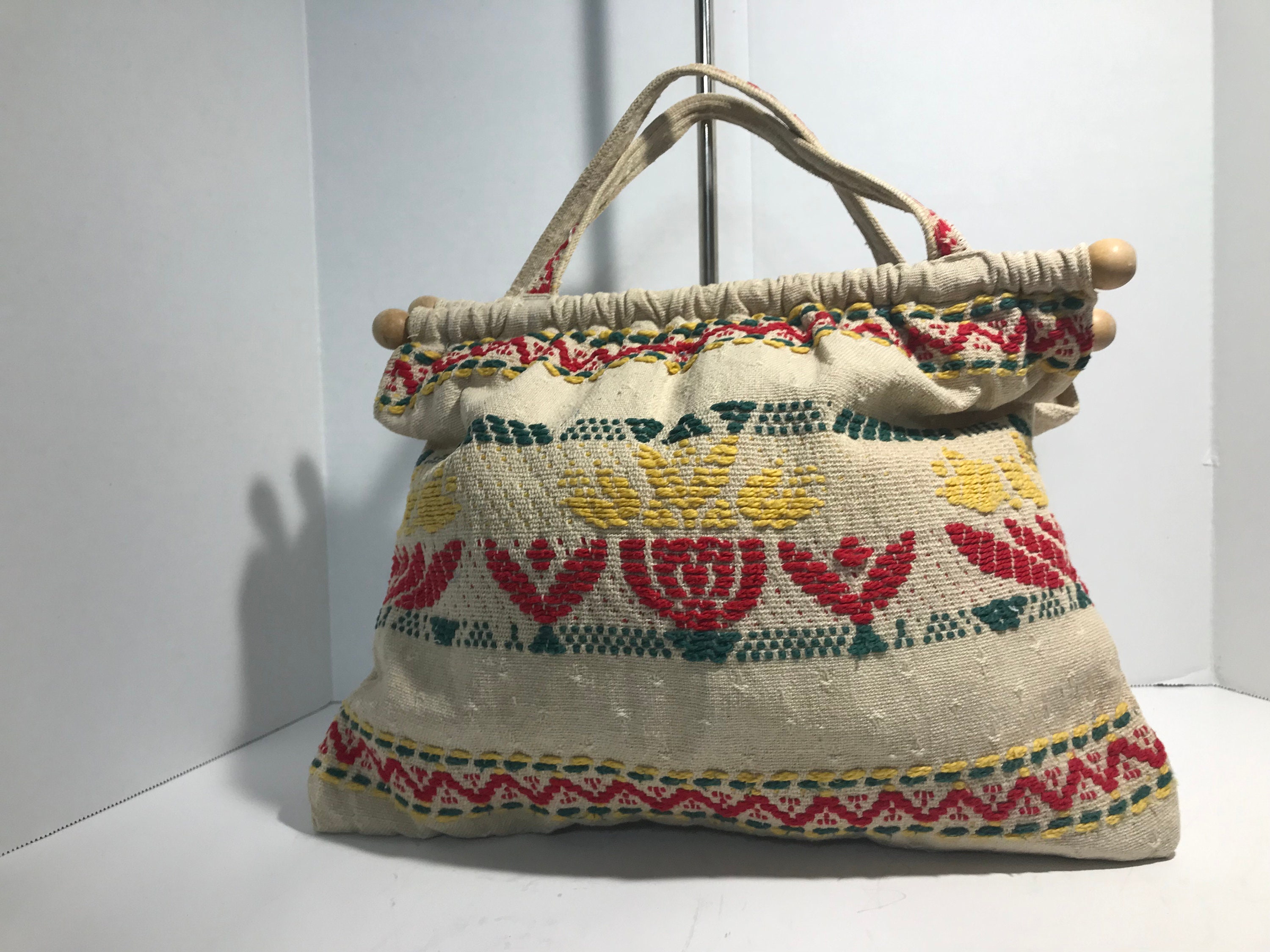 Vintage 70s Purse 70s Cotton Wood Embroidery Purse Handbag - Etsy