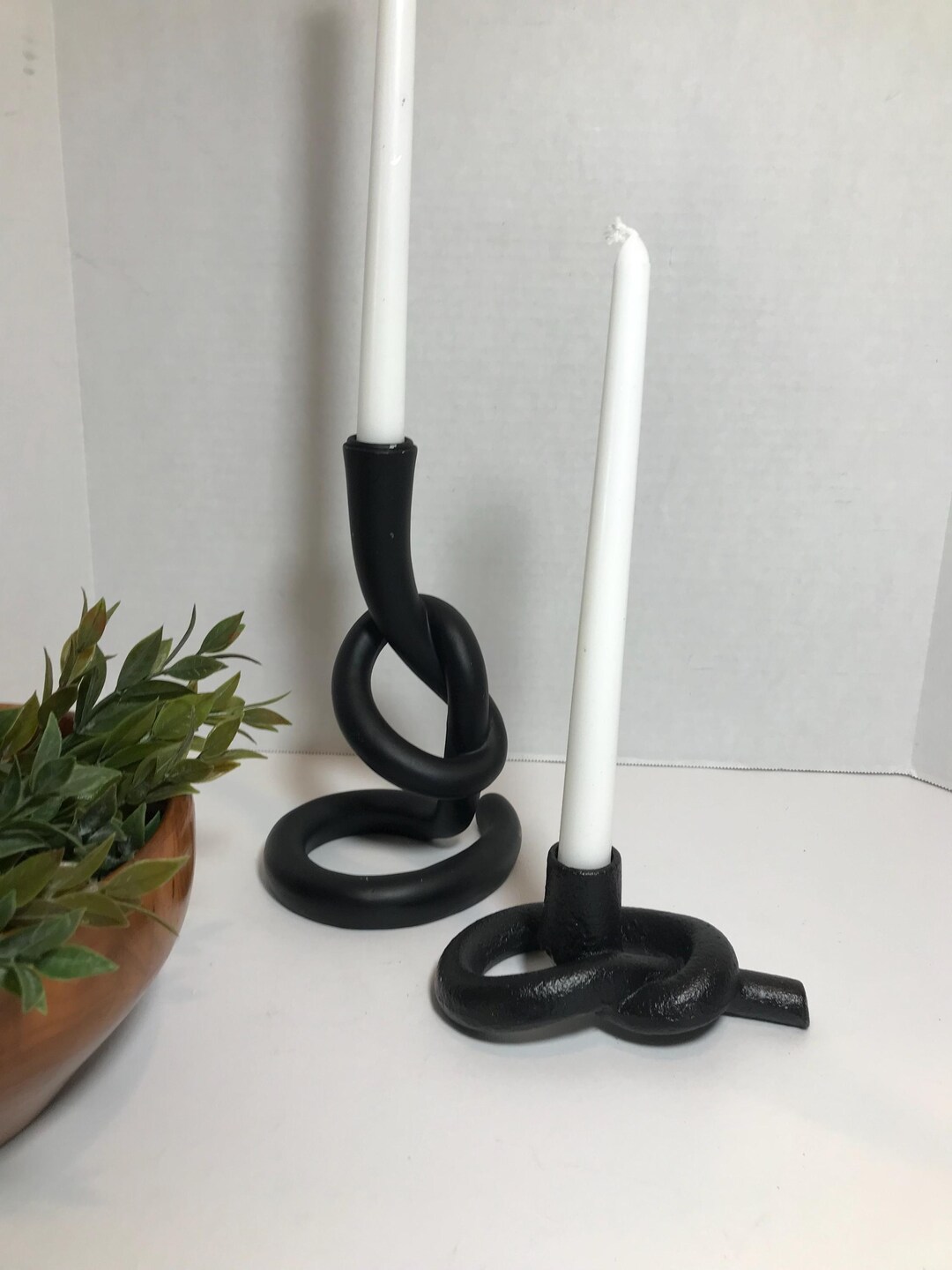 Vintage Black Knot Candle Holders, Vintage Metal and Resin Black Knot ...