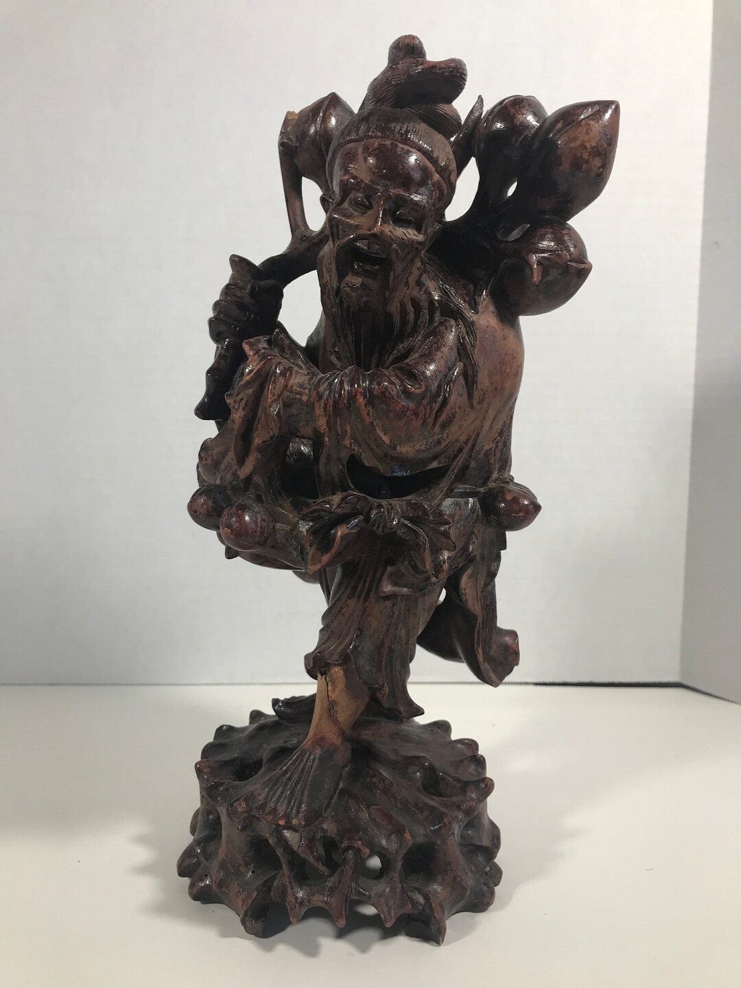 Vintage Asian Statue, Antique Hand Carved Immortal Figural Statue. Man ...