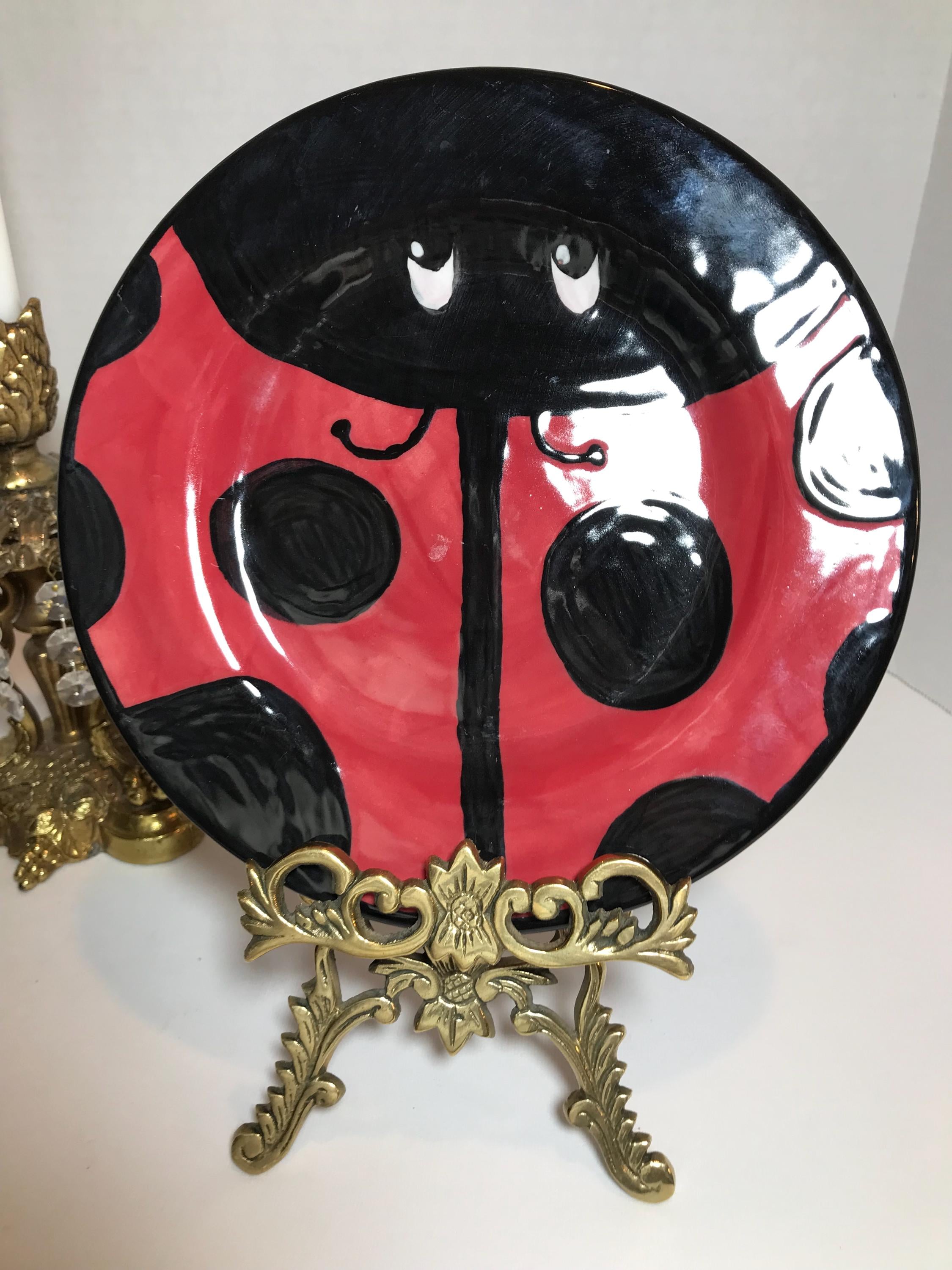 Vintage Hand Painted Ceramic Red and Black Ladybug Decorative Plate 8.5 ...
