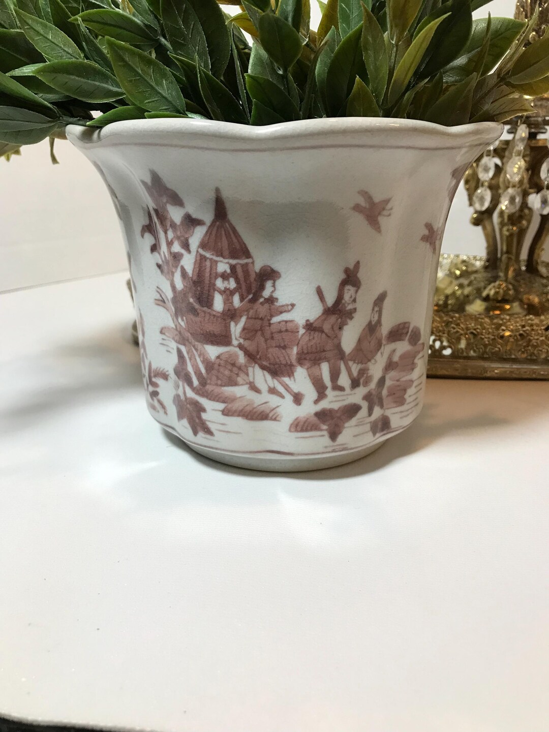 Vintage Asian Style Transferware Planter, Vintage Scalloped Edge ...