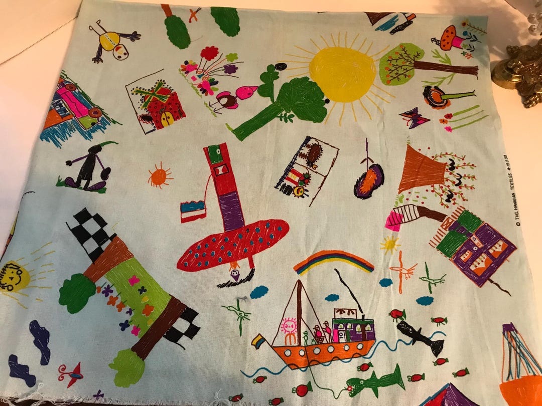Vintage THC Hawaiian Textiles Fun Printed Fabric, Vintage THC Childlike ...