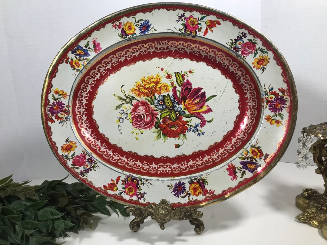 Vintage Nevco Tin Platter, Vintage 1950s Tin Oval Tray Platter, Vintage ...