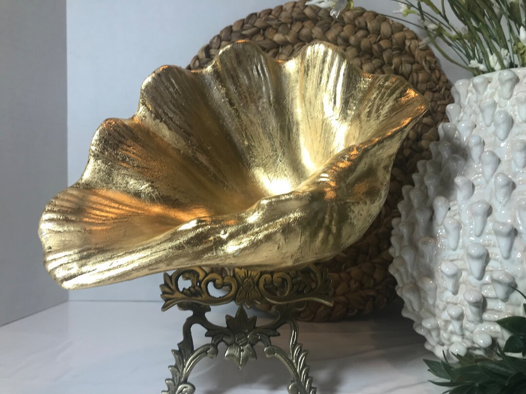 Vintage Ceramic Gold Leafed Shell Trinket Dish, Ceramic Gold Leaf Shell ...