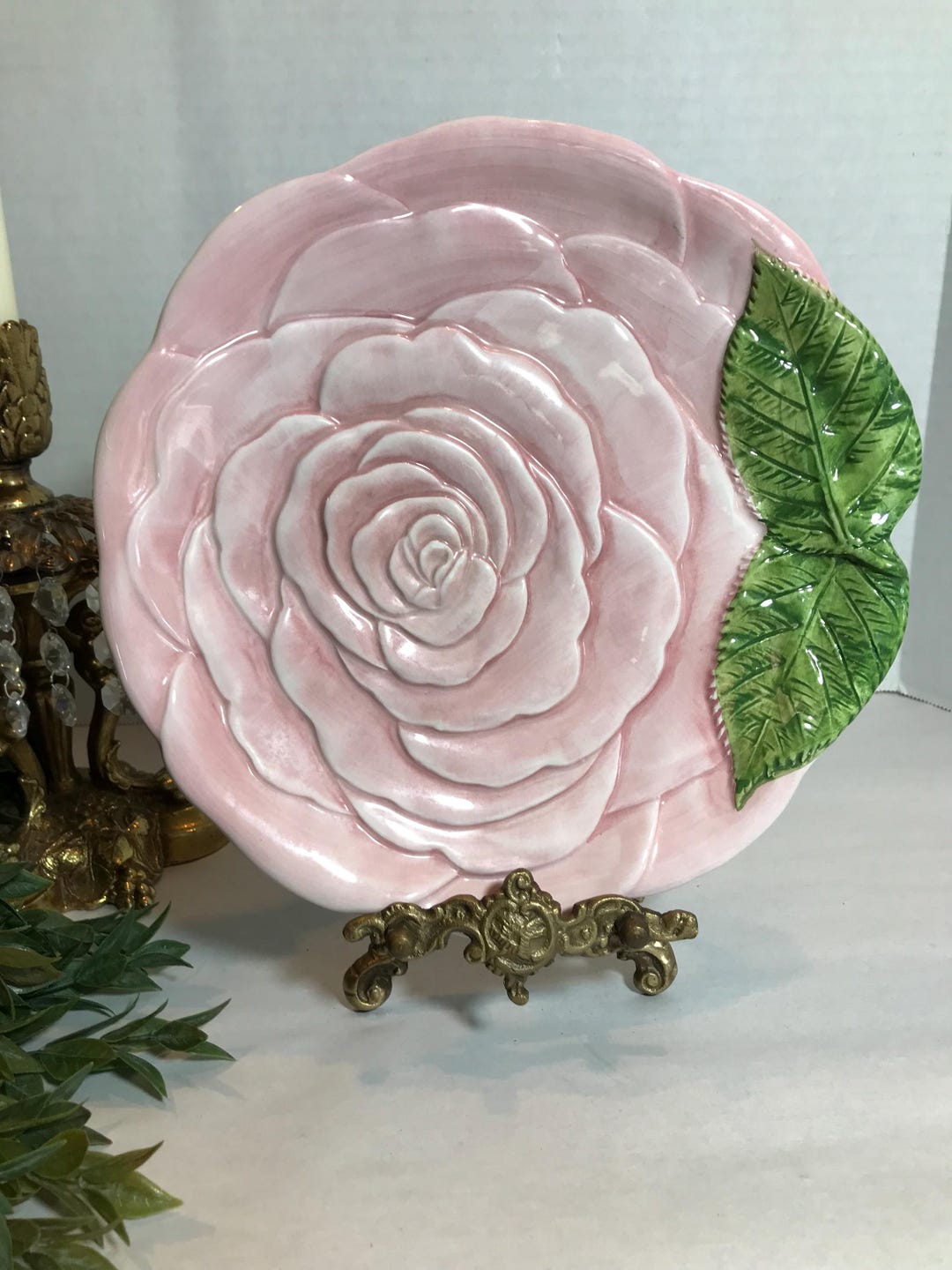 Vintage Pink Flower Ceramic Plates, Made in Italy, Vintage Pink Rose ...