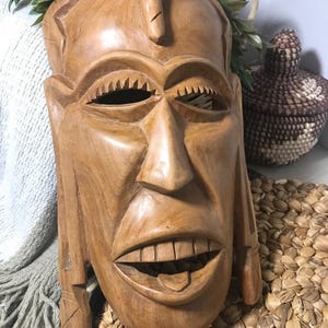 Vintage Hand Carved Wooden Wall Mask, Vintage Genuine Hand Carved ...