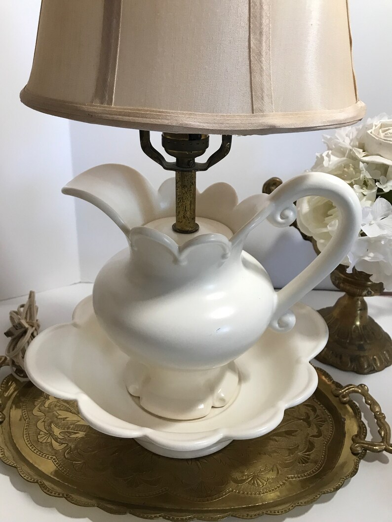 Vintage Ceramic Basin and Pitcher Lamp Vintage White Shabby - Etsy