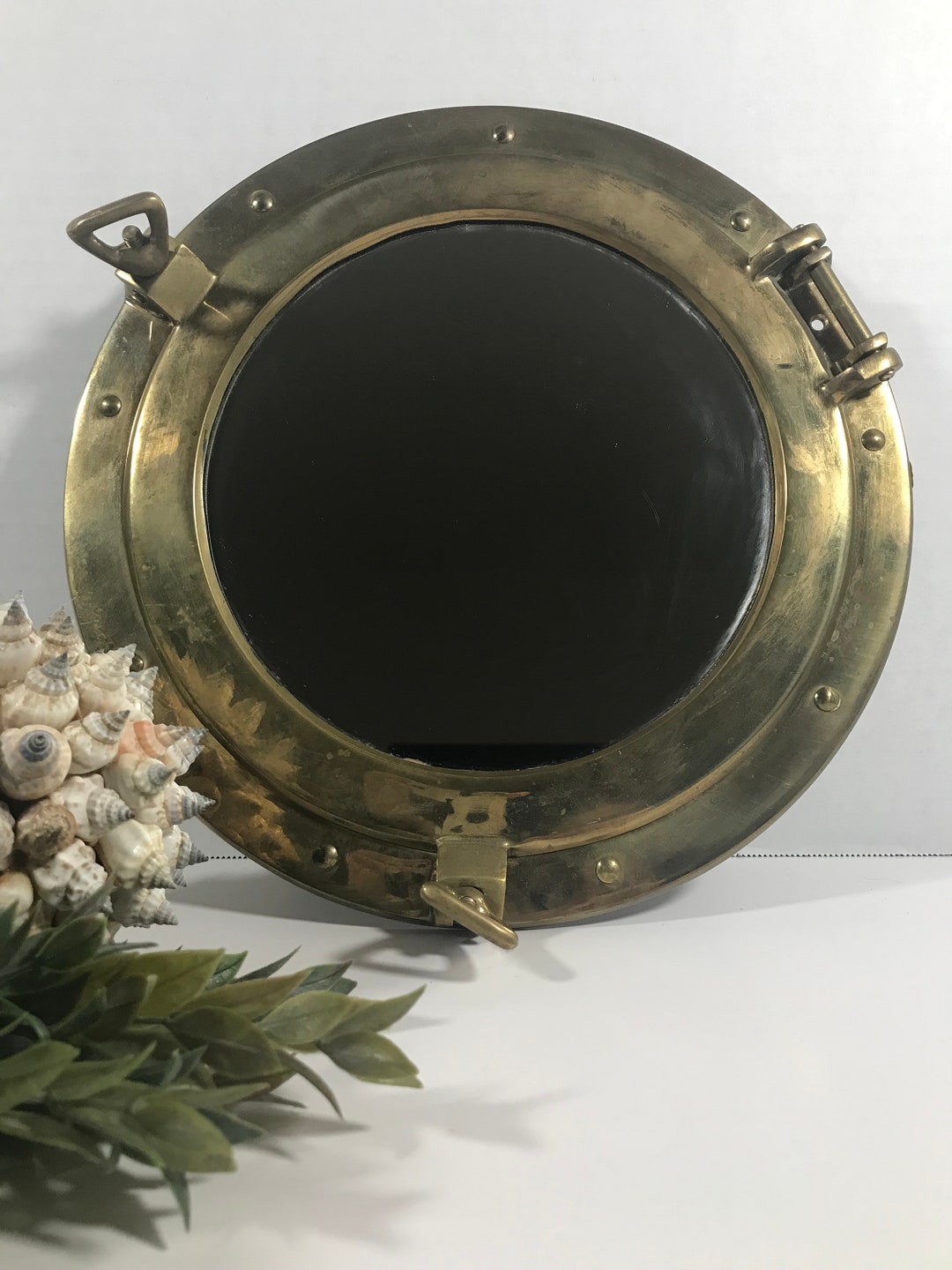 Vintage Brass Nautical Mirror, Vtg Brass Porthole Wall Mirror, Vtg ...