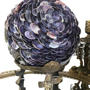 Vintage Shell Decorative Ball on Brass Stand, Vtg Handmade Purple ...