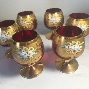 Vintage Czech Bohemian Red Goblets Raised Enamel, Bohemian Red Brandy ...