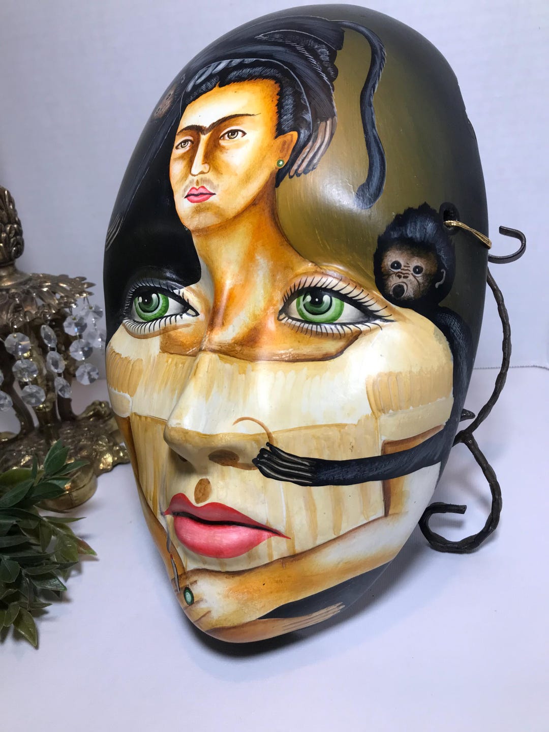 Vintage Mexican Tonala Hand Painted Pottery Frieda Kahlo Wall Mask ...