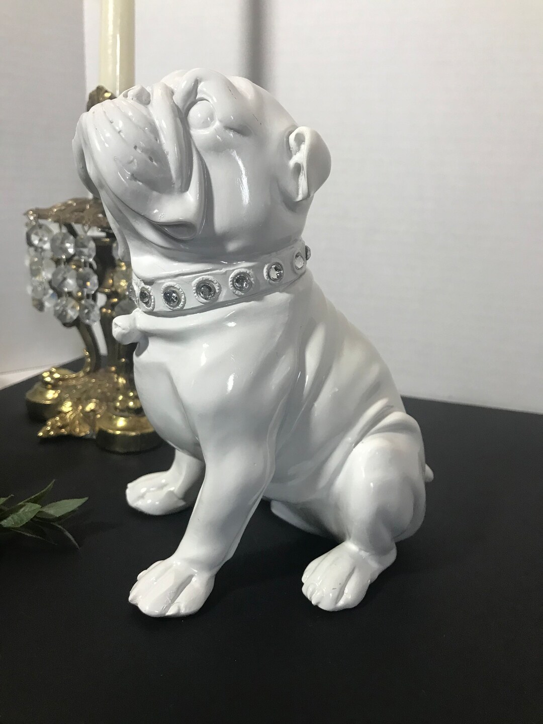White Bulldog Statue, Bulldog With Collar Figurine, Bulldog Figurine ...