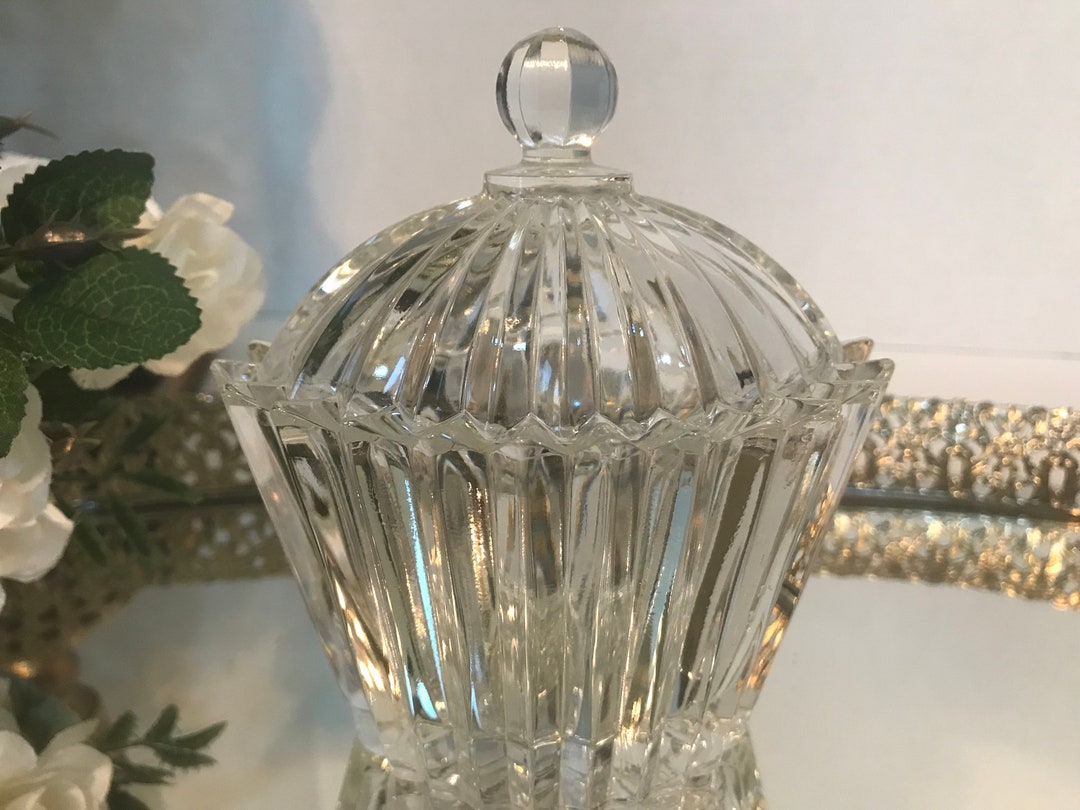 Vintage Crystal Glass Trinket Box, Elegant Glass Trinket Box, Crystal ...