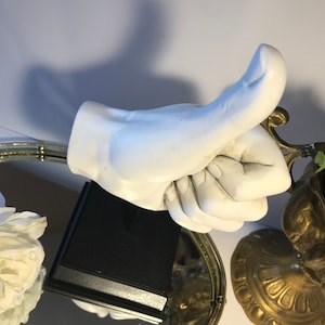 Plaster Heavy Hand Sculpture on Black Tapered Base, White Detailed ...