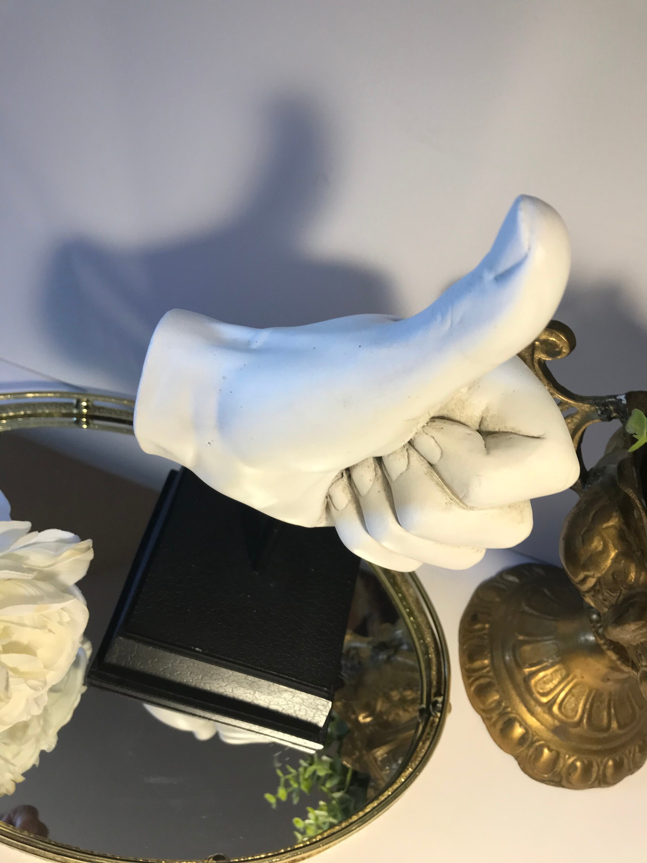 Plaster Heavy Hand Sculpture on Black Tapered Base White - Etsy Australia