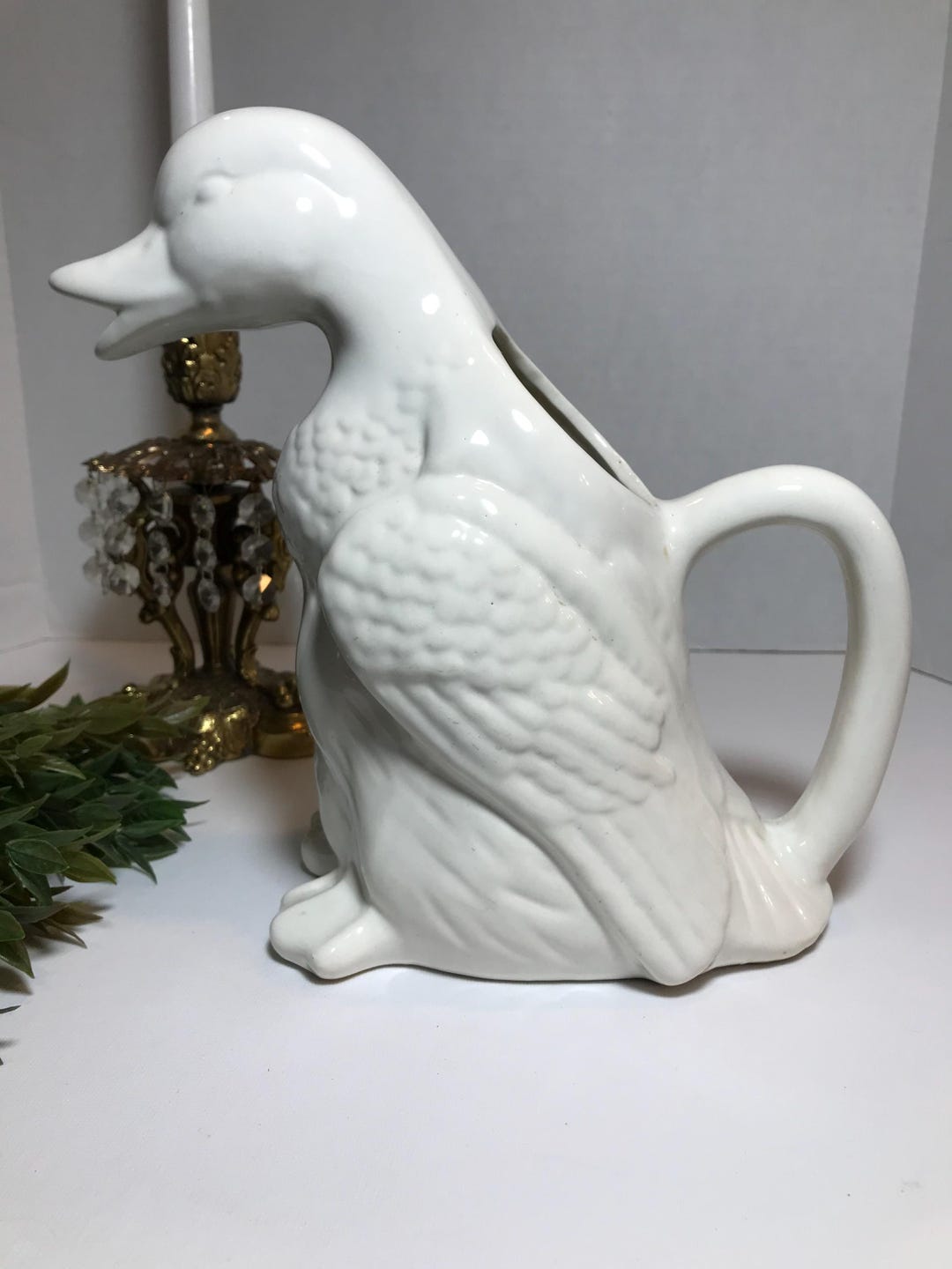 Vintage Ceramic White Duck 10" Pitcher, Vintage Figural White Majolica ...