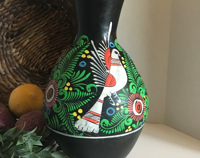 Vintage Ceramic Large Hand Painted Vase, Mexican Ceramic Vintage Crazy ...