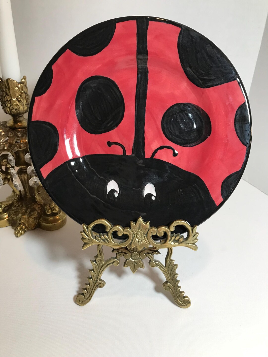 Vintage Hand Painted Ceramic Red and Black Ladybug Decorative Plate 8.5 ...