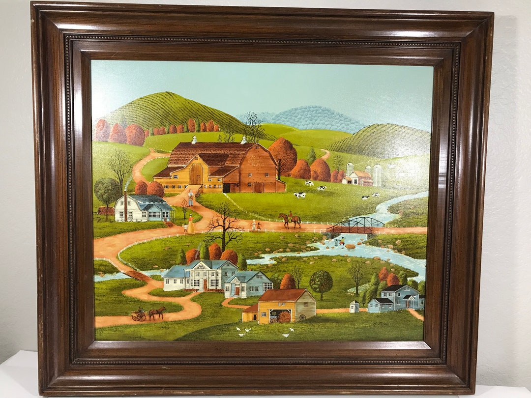 Oiginal Signed H. Evans Painting 26x30", Original Primitive Americana ...