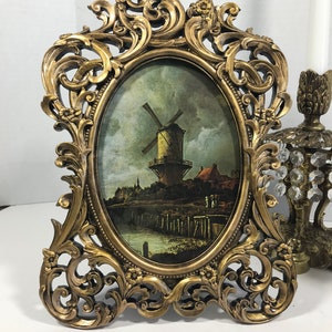 Elegant Gold Framed Art, Ornate Gold Toned Frame With Print of Vintage ...