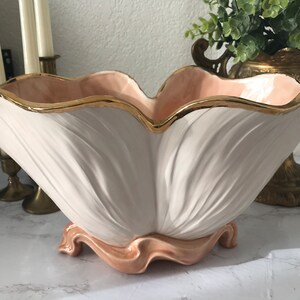 Vintage Art Deco Designed Large White Shell Shaped Bowl With Pink ...