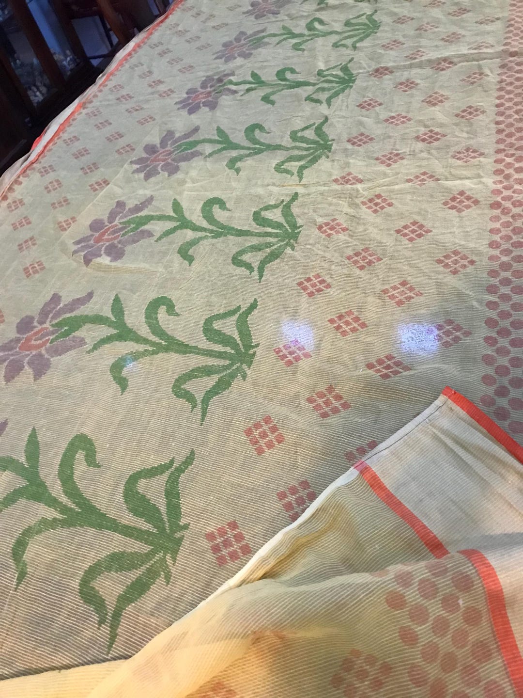 Vintage Block Printed Sheer Fabric, Vintage Batik Style Fabric With Fun ...