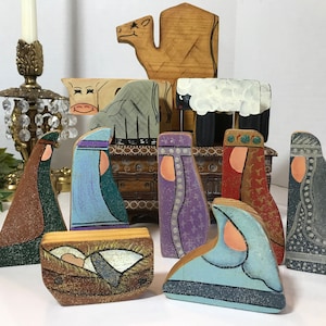 Vintage Wood Block Nativity Set, Vtg Hand Painted Block Style Nativity ...