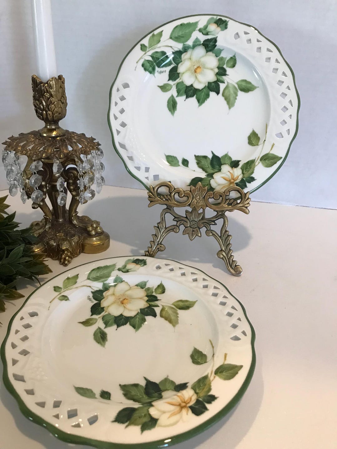 Vintage Brunelli Hand Painted Ceramic Open Design Floral Plates, Set of ...
