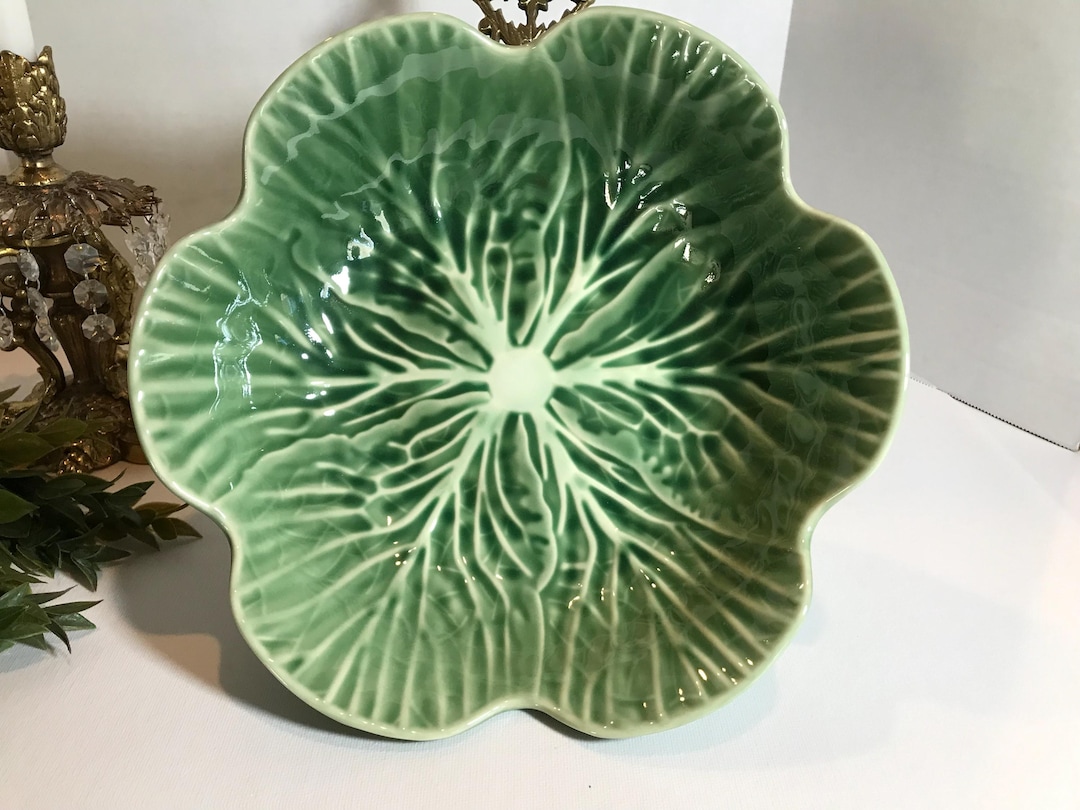 Green Ceramic Cabbage Ware Large 11" Bowl, Cabbage Ware Serving Bowl ...