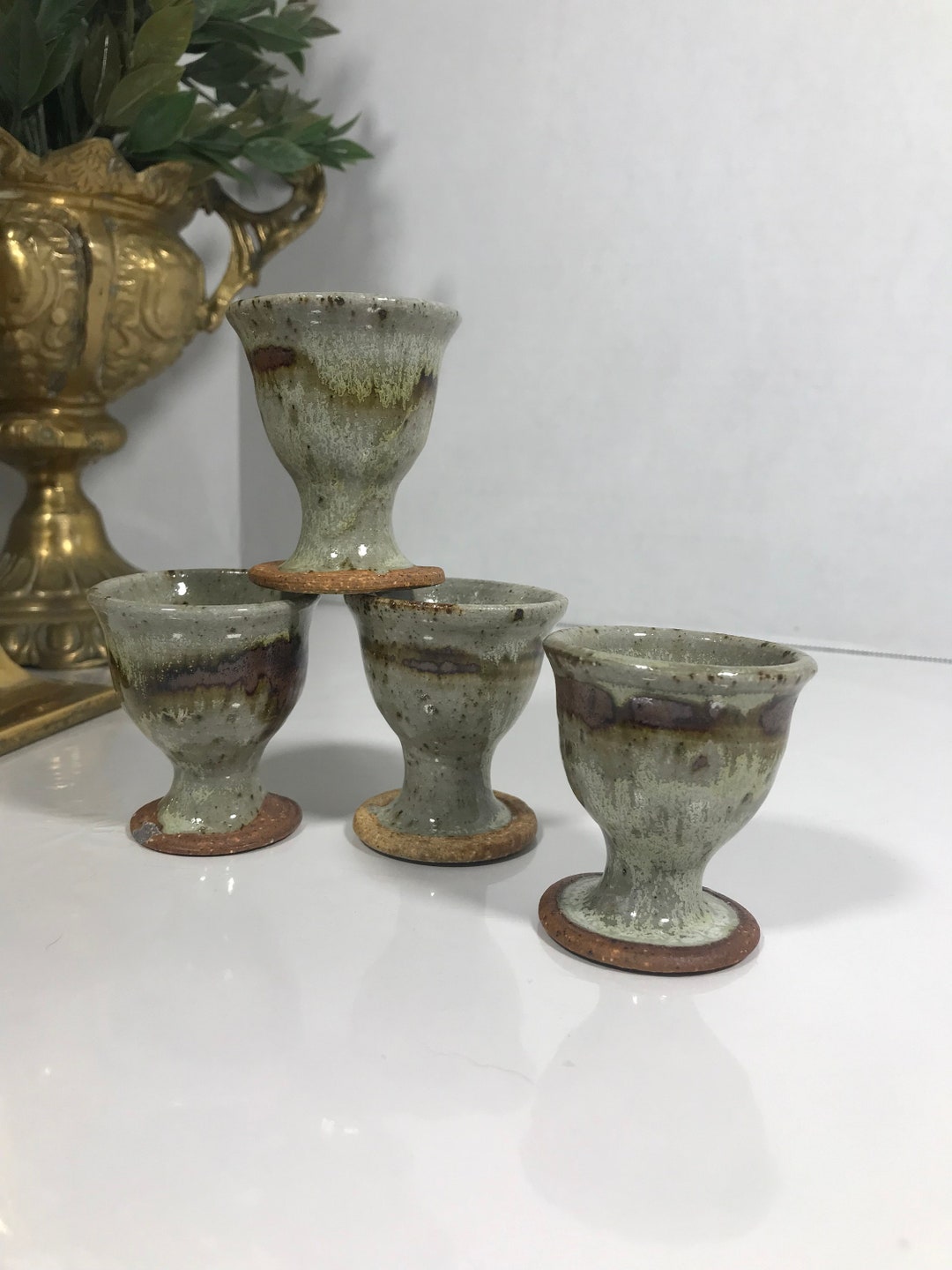 Vintage Signed Art Pottery Glazed Ceramic Egg Cups, Handmade Rustic ...