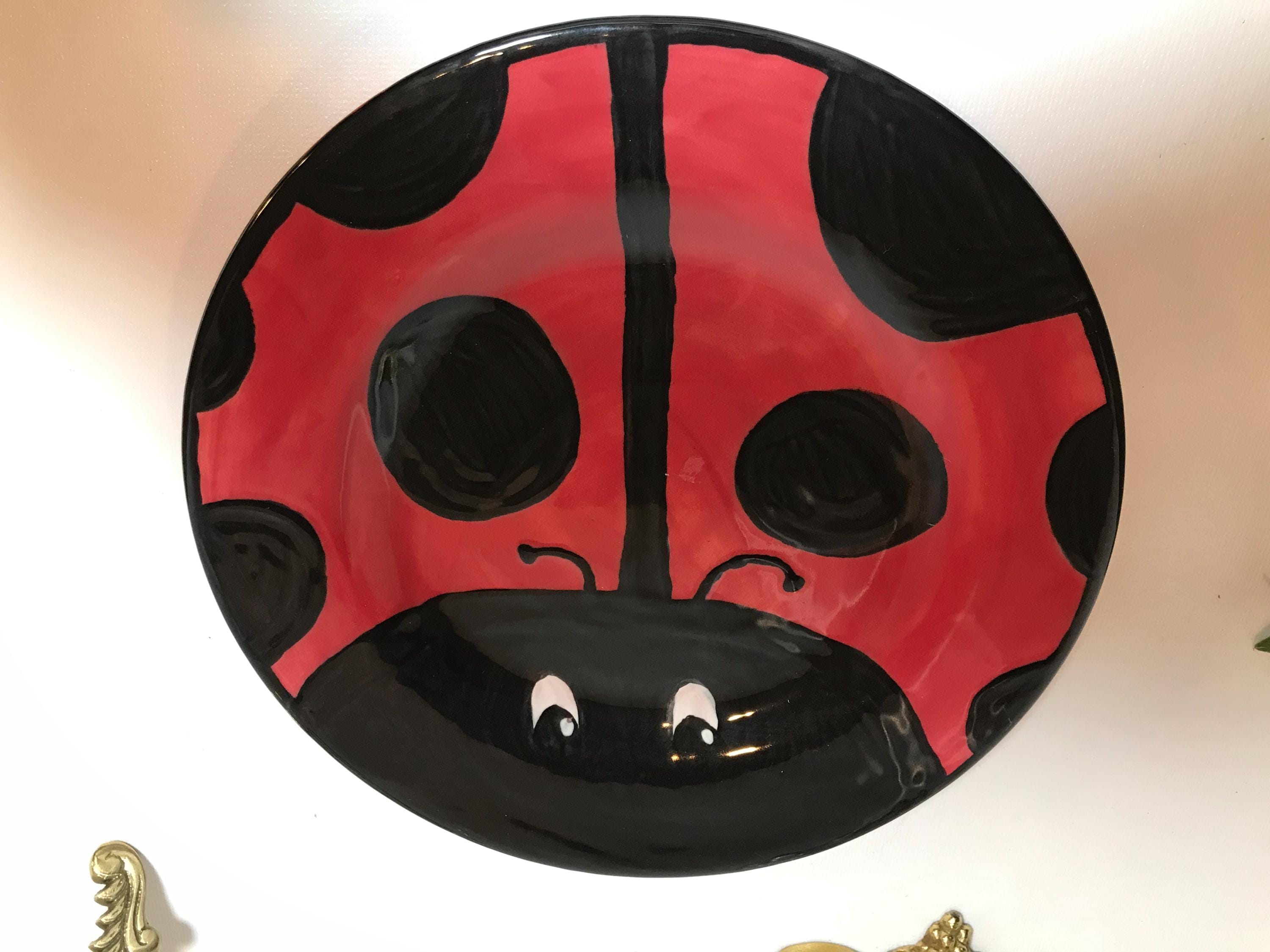 Vintage Hand Painted Ceramic Red and Black Ladybug Decorative Plate 8.5 ...