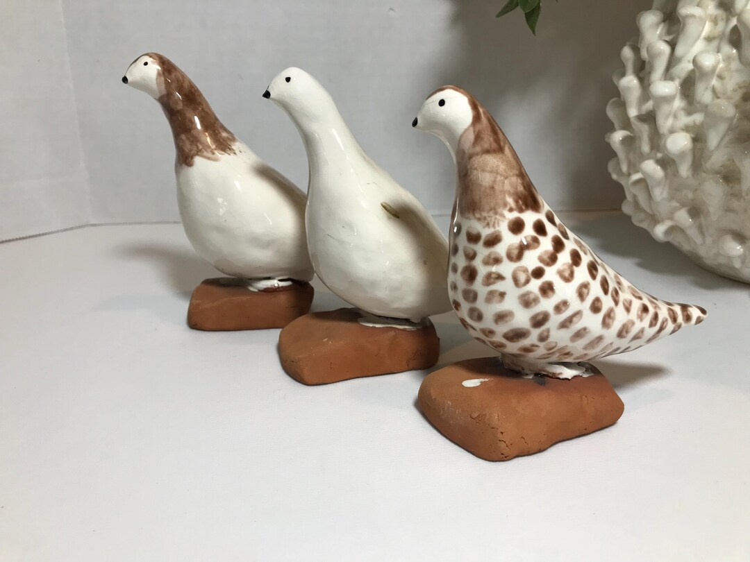 Vintage Terracotta Artsy Bird Statues, Ceramic Birds on Terracotta Base ...