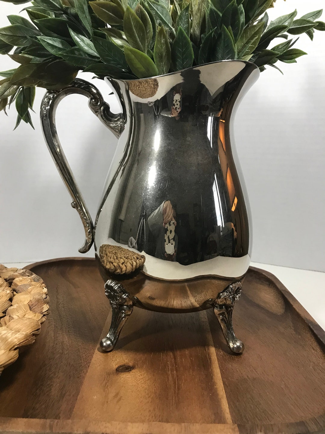 Vintage Silver Water Pitcher, Vtg Silverplate Footed Pitcher, Elegant ...