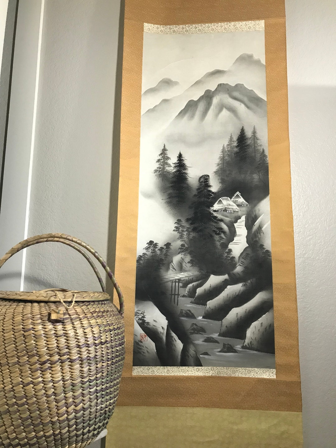 Vintage Chinese Scroll Art, Vtg Asian Scroll Painting on Paper ...