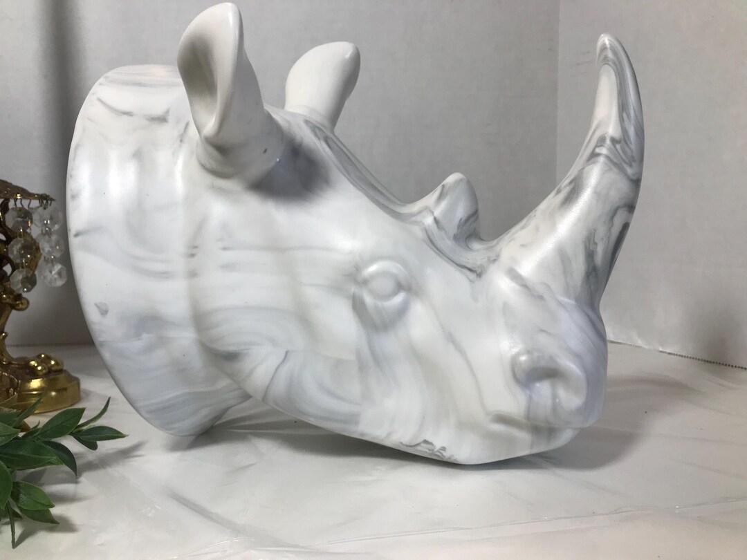 Large Ceramic Wall Mounted Rhino Head, Rhino Bust With Marble Finish ...