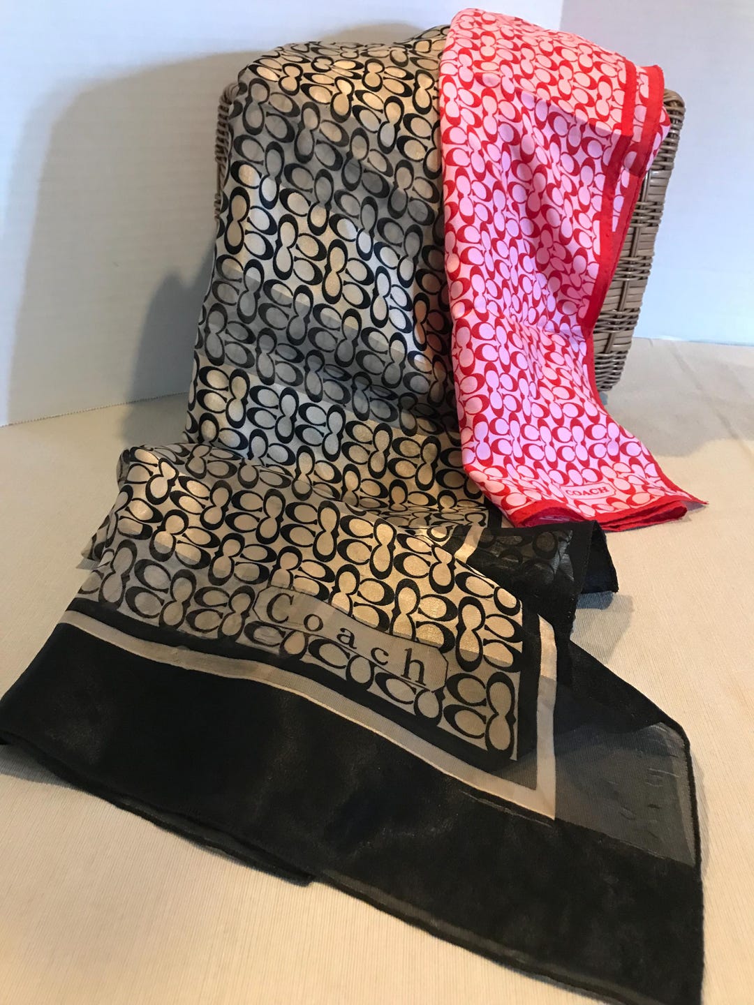 Vintage Coach Scarves, Vintage Coach Logo Scarf, Red Coach Scarf, Black ...