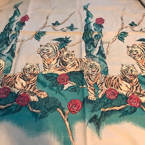Vintage Tiger Botanical Printed Fabric, Heavy Cotton Fabric With Tiger ...