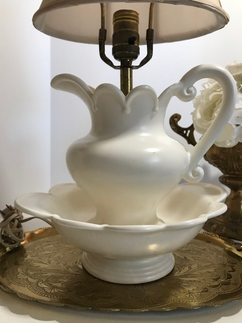 Vintage Ceramic Basin and Pitcher Lamp Vintage White Shabby - Etsy