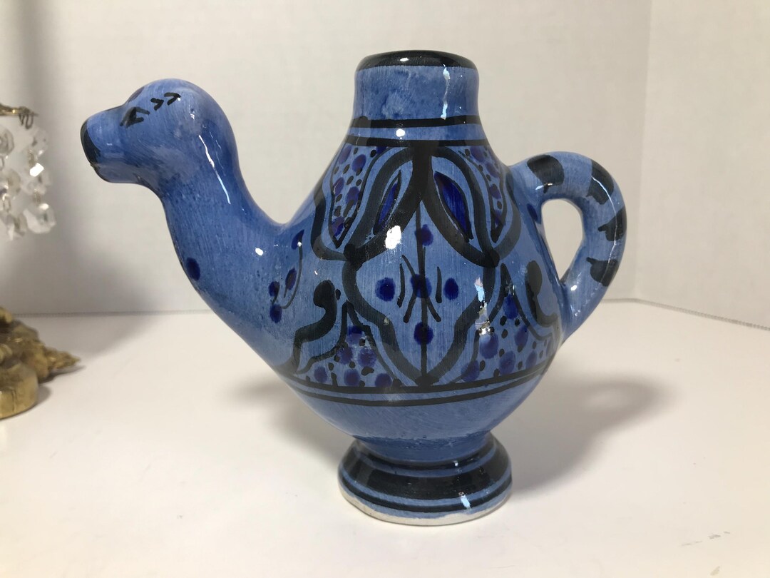 Vintage Ceramic Camel Creamer, Vintage Ceramic Blue Hand Painted Camel ...