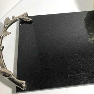 Michael Aram Black Marble and Silver Toned Botanical Tray Cheeseboard ...