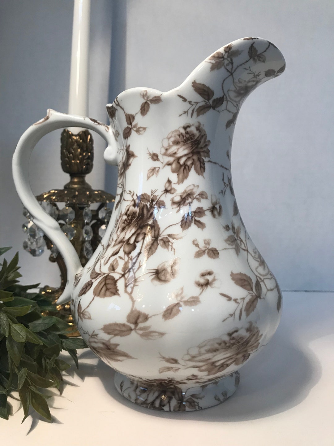 Vintage Brown Transferware Brown Floral Transferware Pitcher - Etsy