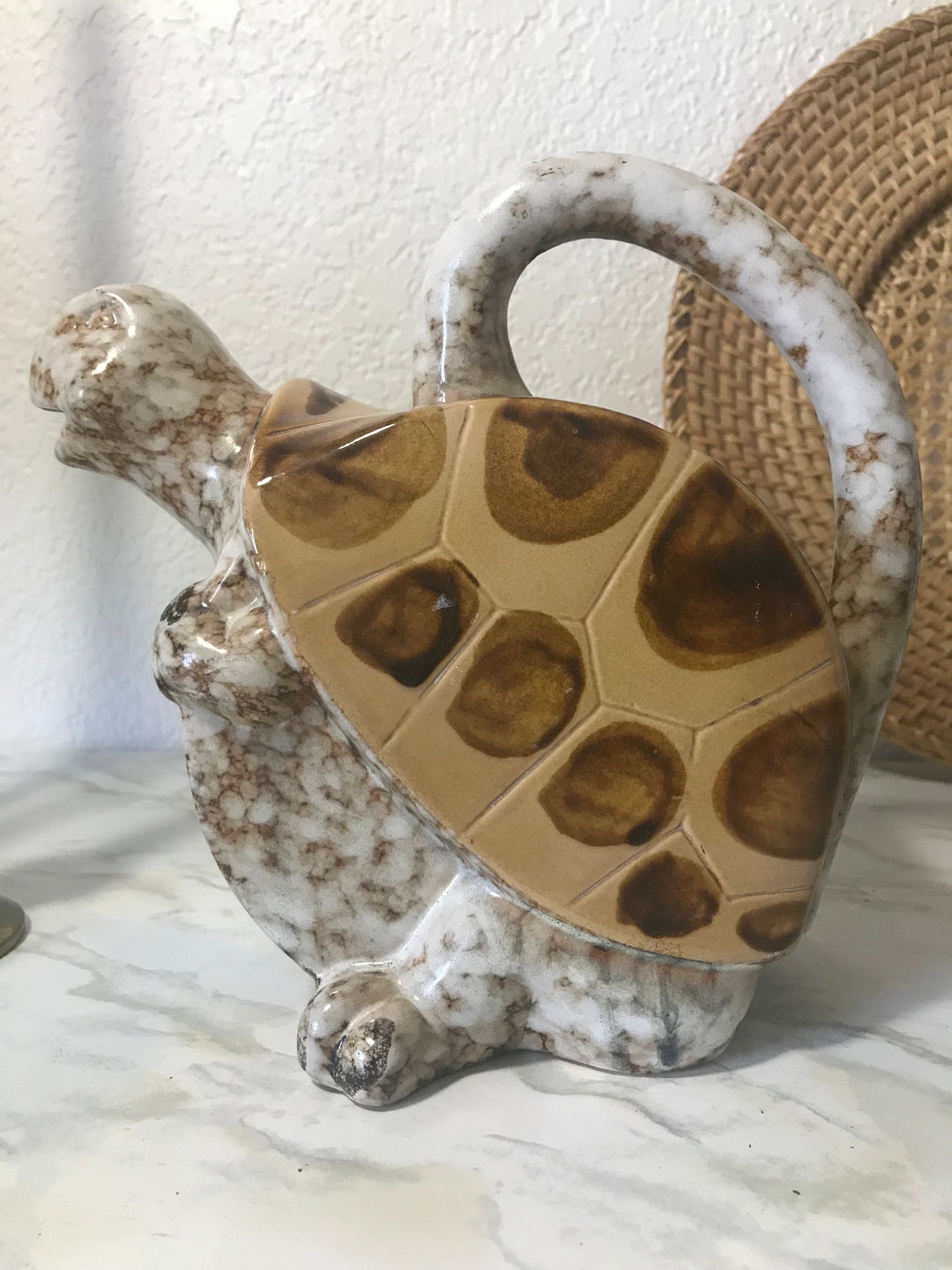 Vintage Pottery Ceramic Speckled Brown Turtle Planter Pitcher, Vintage ...