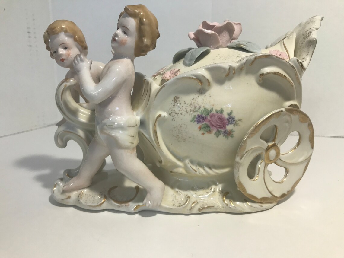 Vintage Ceramic Porcelain Floral Cherub Candy Dish Trinket - Etsy