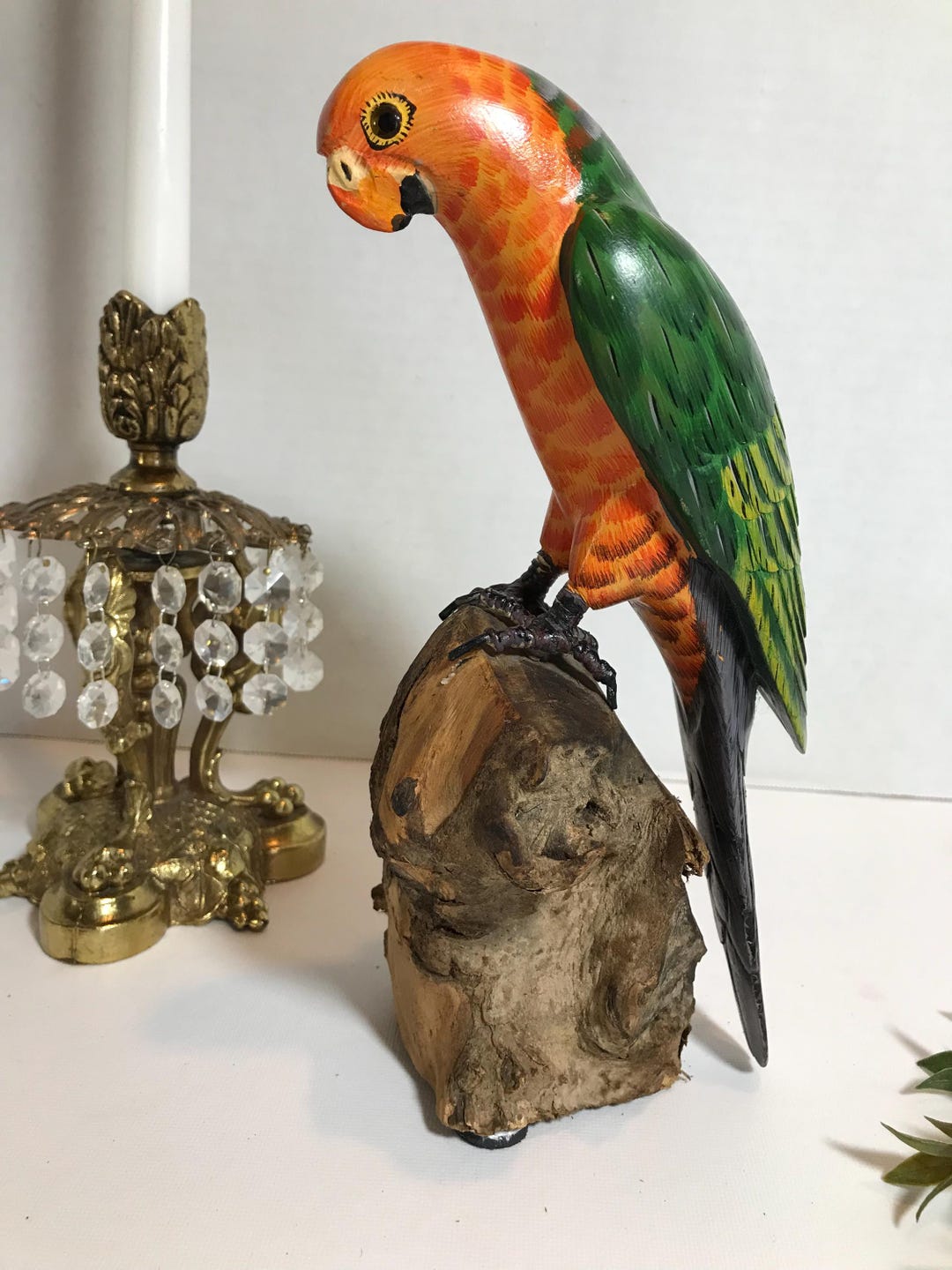 Vintage Wooden Parrot Statue, Vintage Wood Colorful Parrot Sculpture ...