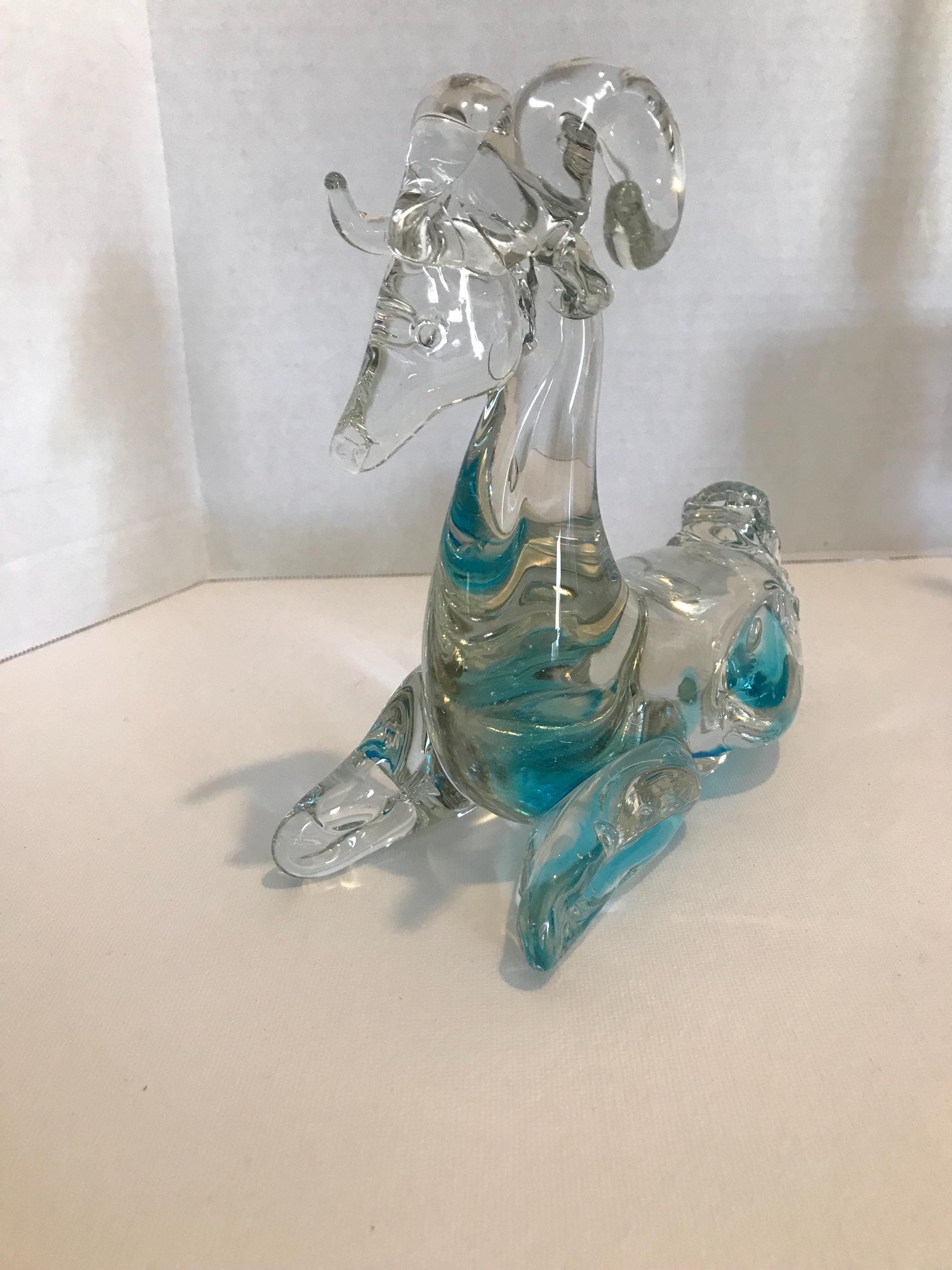 Vintage Murano Glass Clear and Blue Glass Ram Figurine Sculpture ...