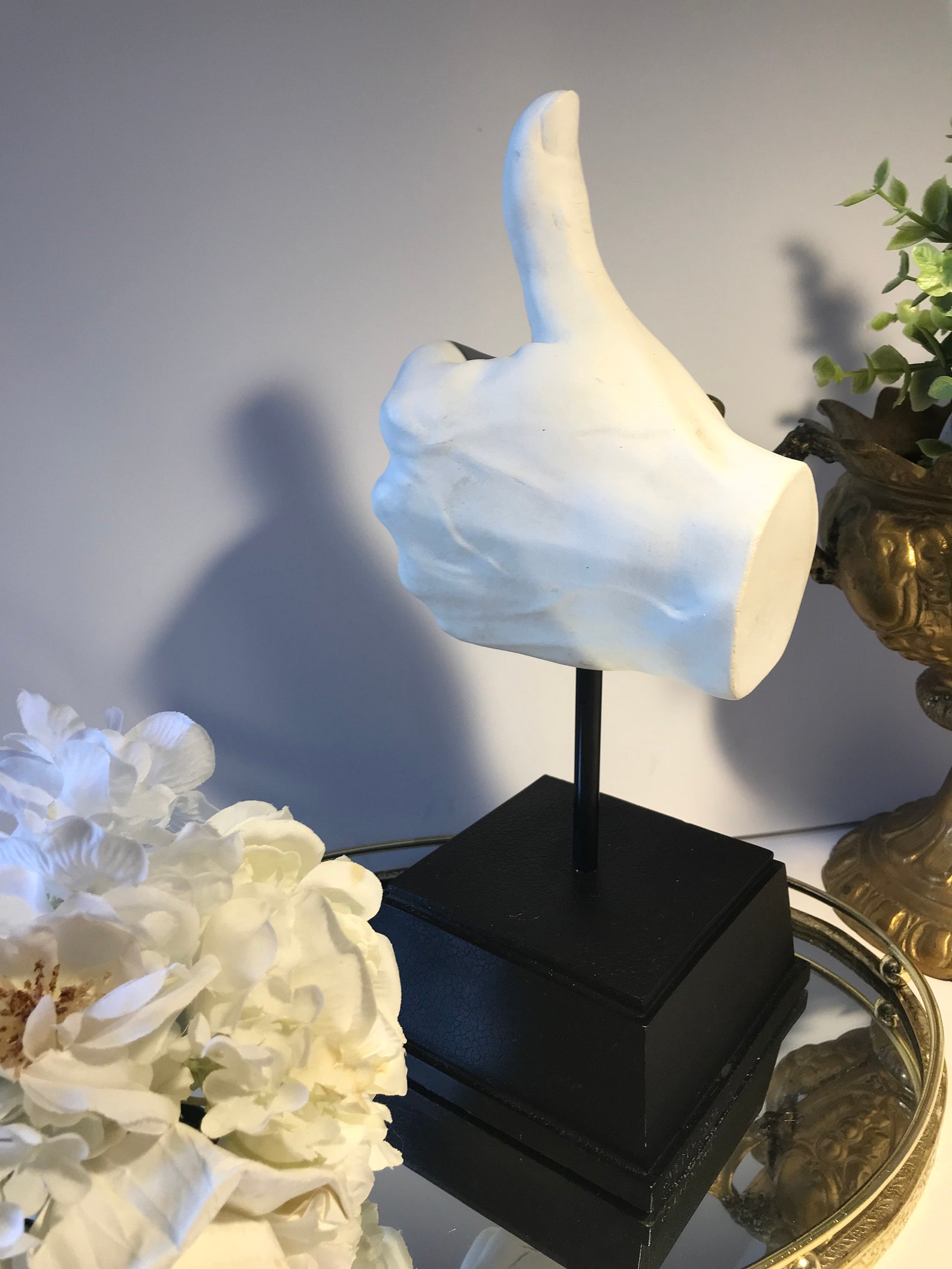 Plaster Heavy Hand Sculpture on Black Tapered Base White - Etsy