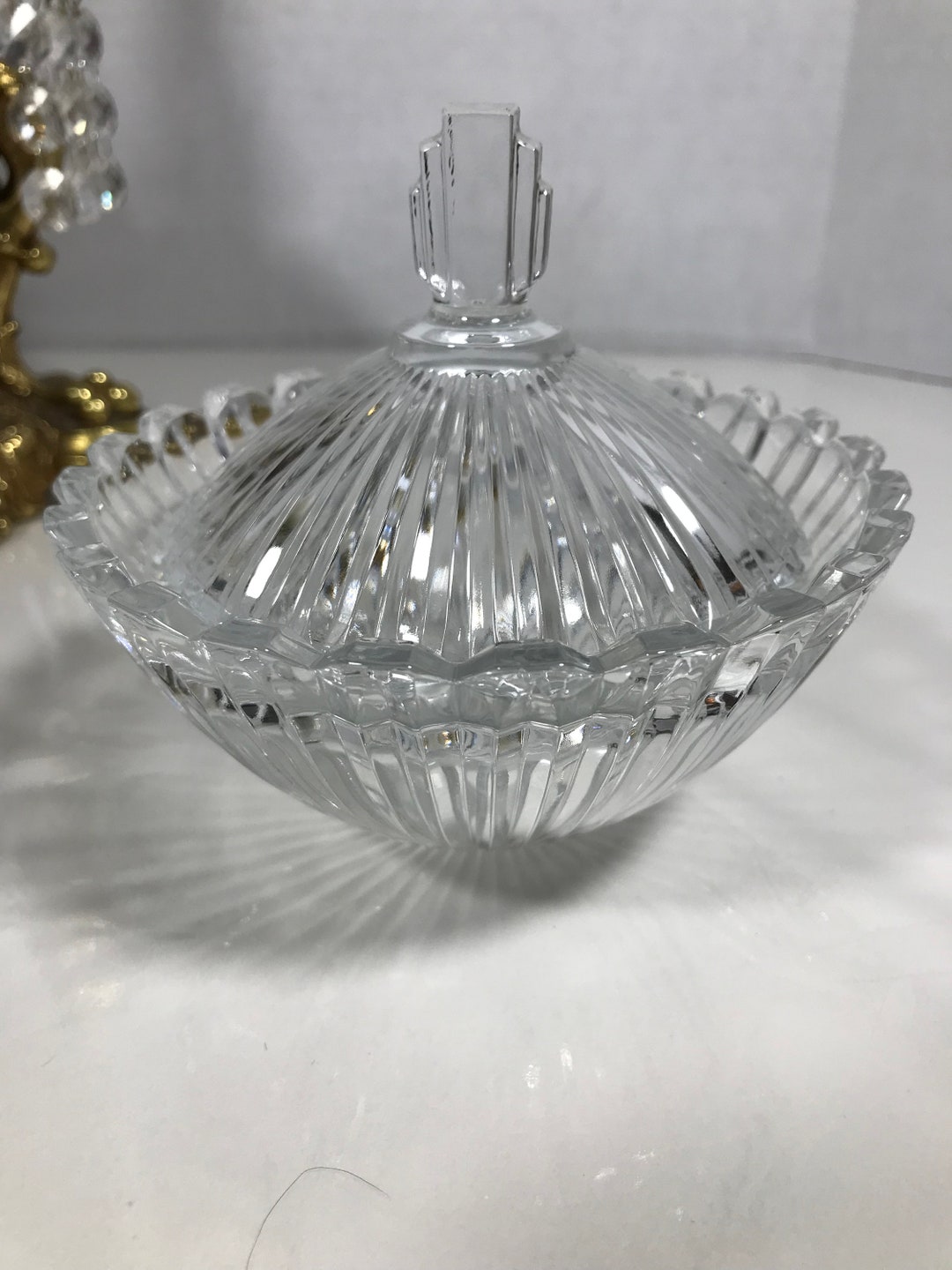 Vintage Crystal Glass Trinket Box, Elegant Art Deco Style Glass Trinket ...