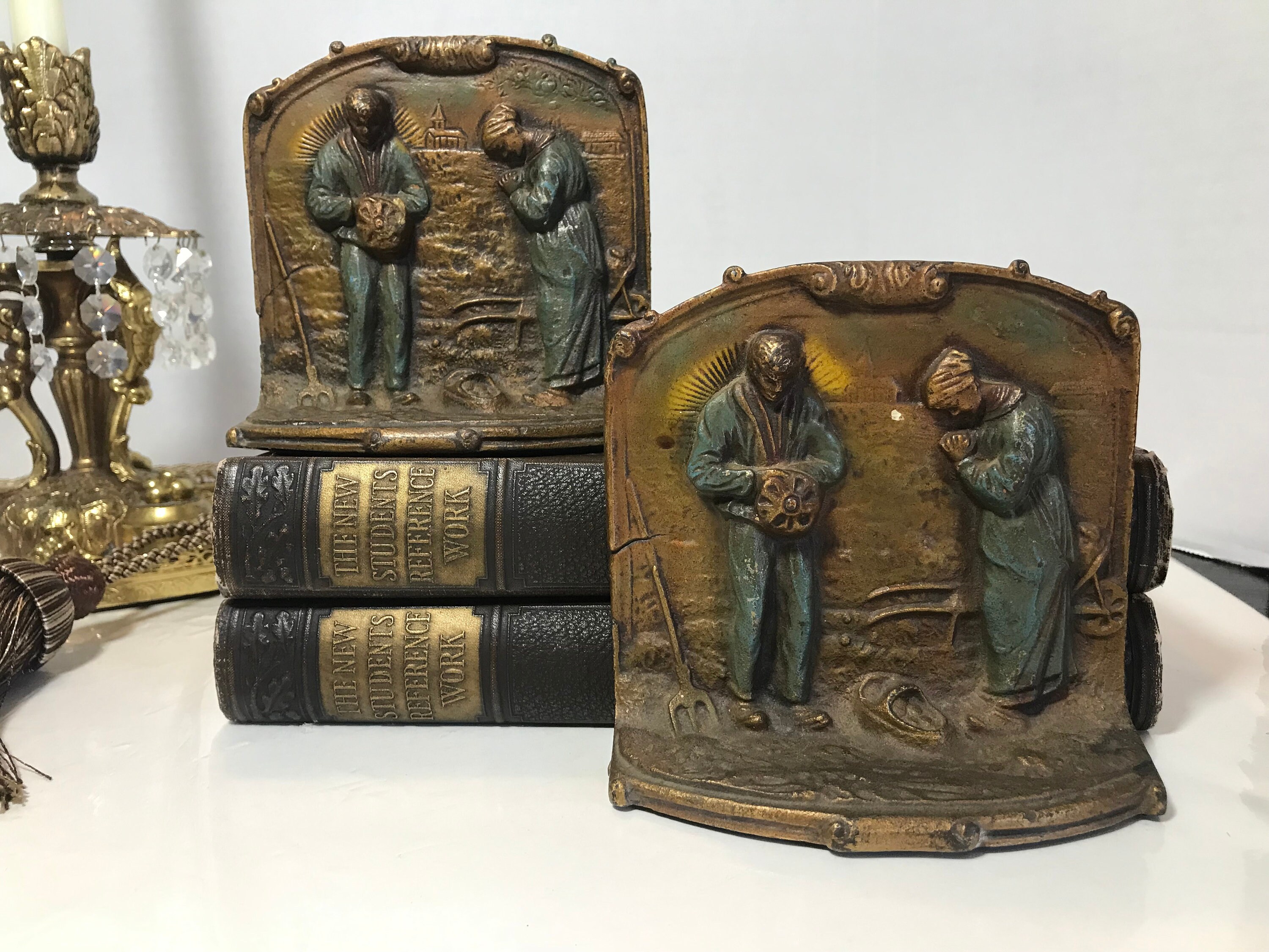Antique Bronze Bookends, Antique Relief Design Bronze Bookends, Vintage ...