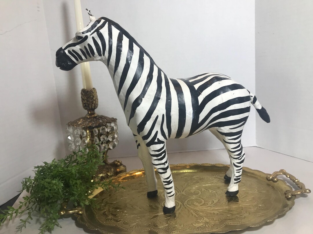 Vintage Leather Wrapped Statue, Vtg Distressed Leather Zebra Statue ...